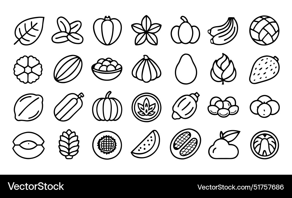 Outline nut and seeds editable stroke Royalty Free Vector