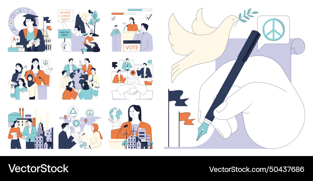 Political action set diverse people involved Vector Image