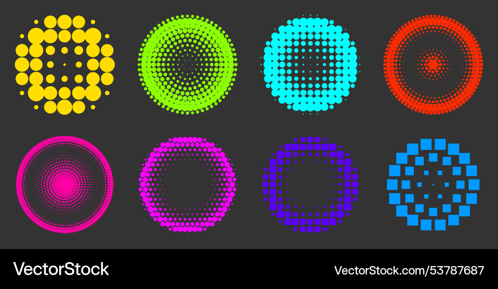 A set of colorful circles halftones Royalty Free Vector