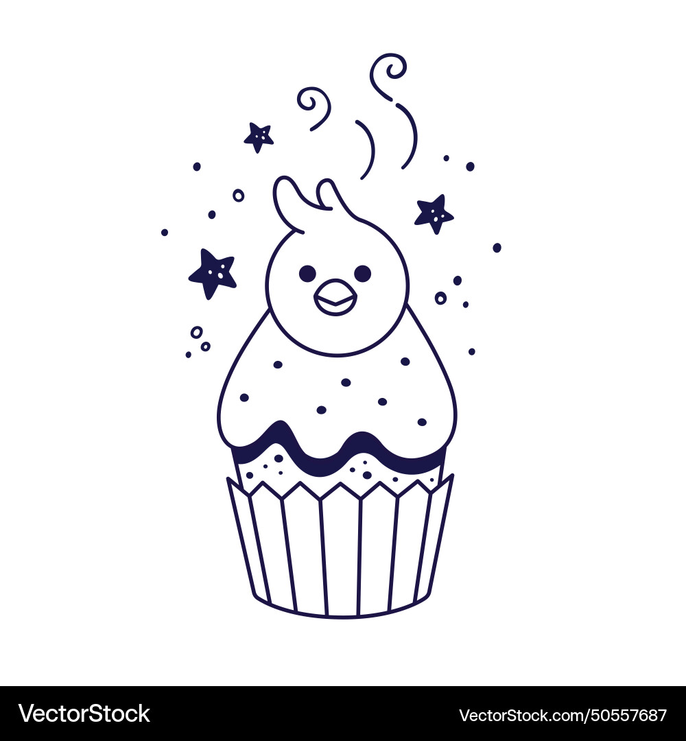 Easter cake with chick in cartoon style Royalty Free Vector