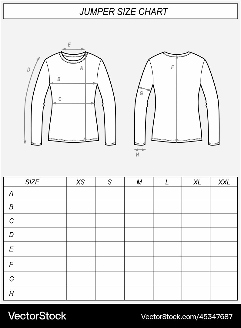Womens jumper size chart Royalty Free Vector Image