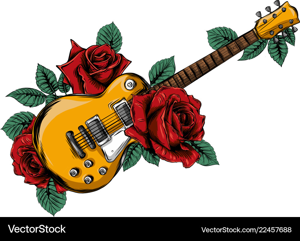 Abstract guitar with red rose Royalty Free Vector Image