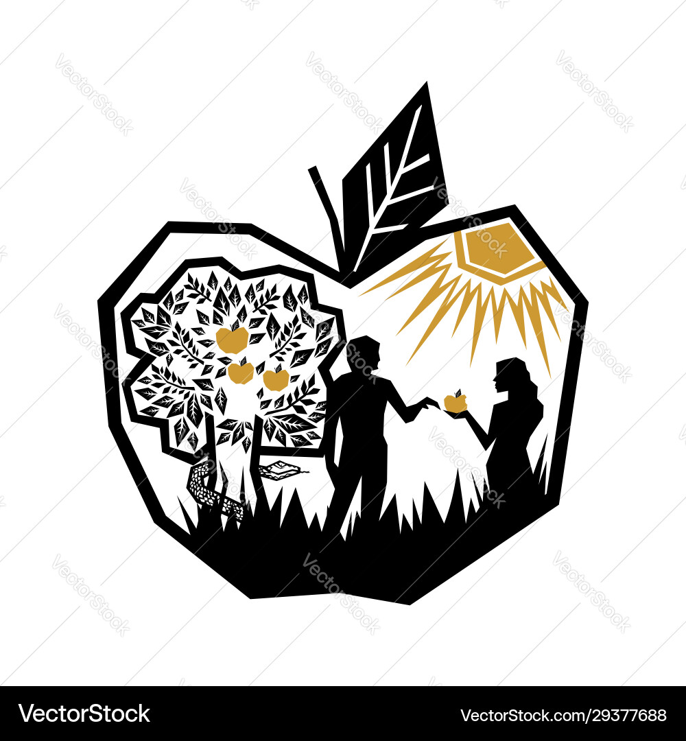 Adam And Eve Ate Forbidden Fruit In Garden Vector Image