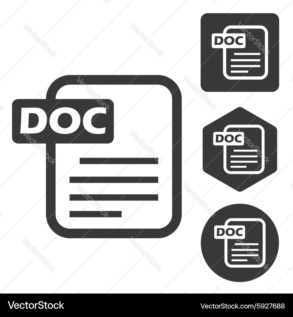 Doc document icon set monochrome Royalty Free Vector Image