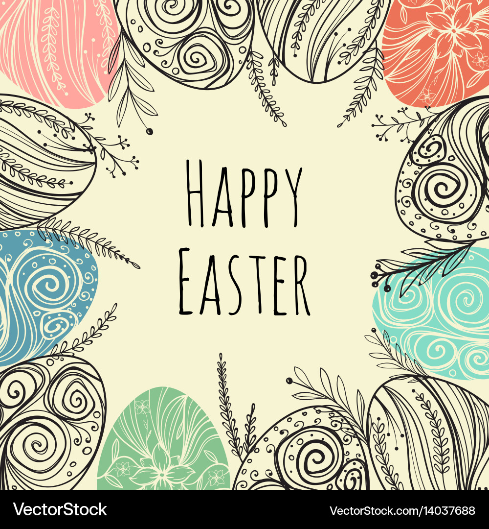 Easter frame with eggs hand drawn Royalty Free Vector Image