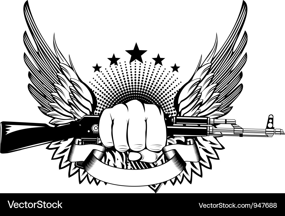 Fist wings and akm Royalty Free Vector Image - VectorStock