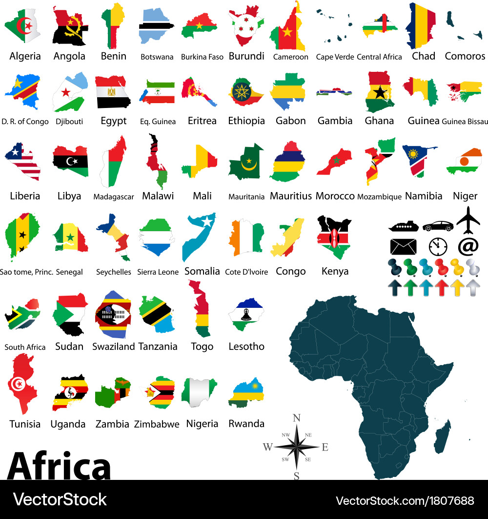Maps with flags of africa Royalty Free Vector Image
