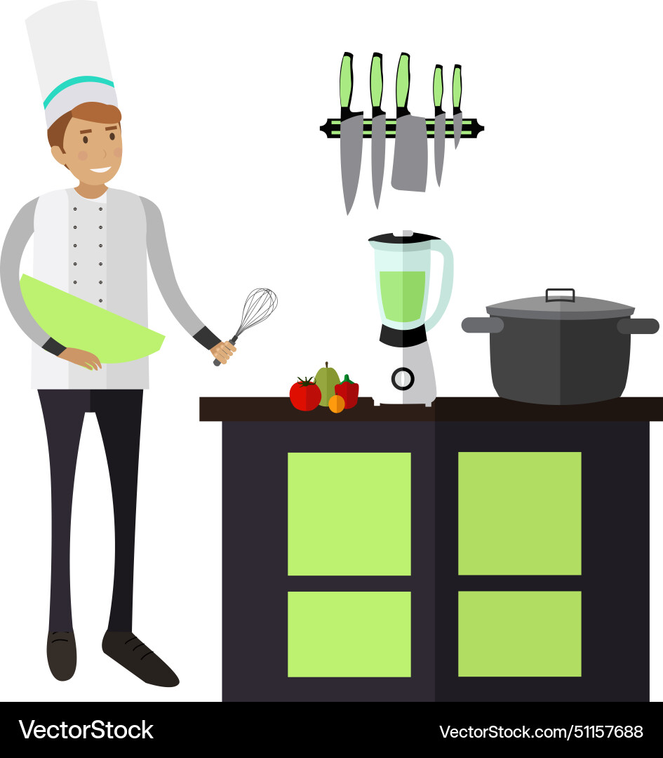Master chef cooking on restaurant kitchen Vector Image