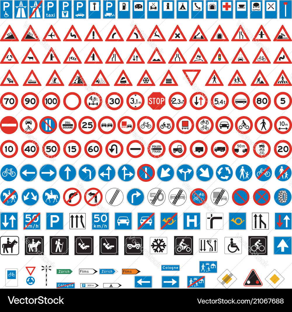 Road signs and symbols set Royalty Free Vector Image