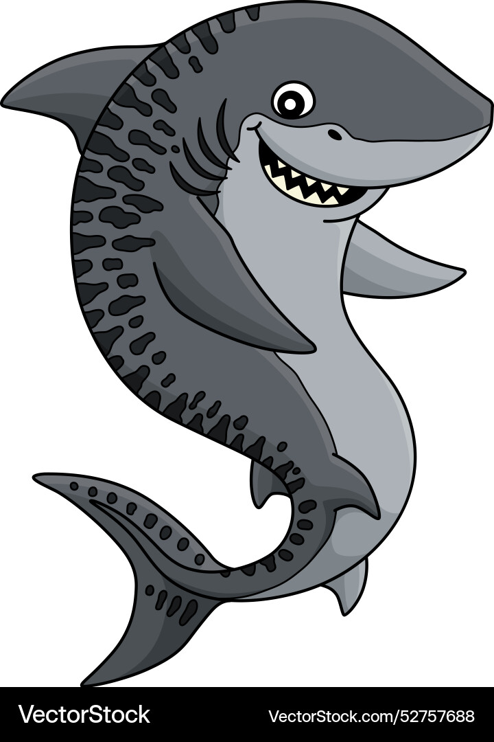 Tiger shark cartoon colored clipart Royalty Free Vector