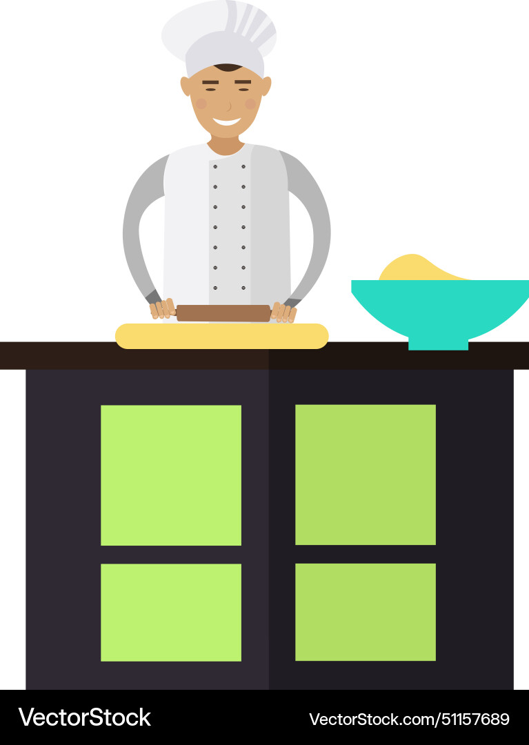 Baker kneading dough on kitchen icon Royalty Free Vector