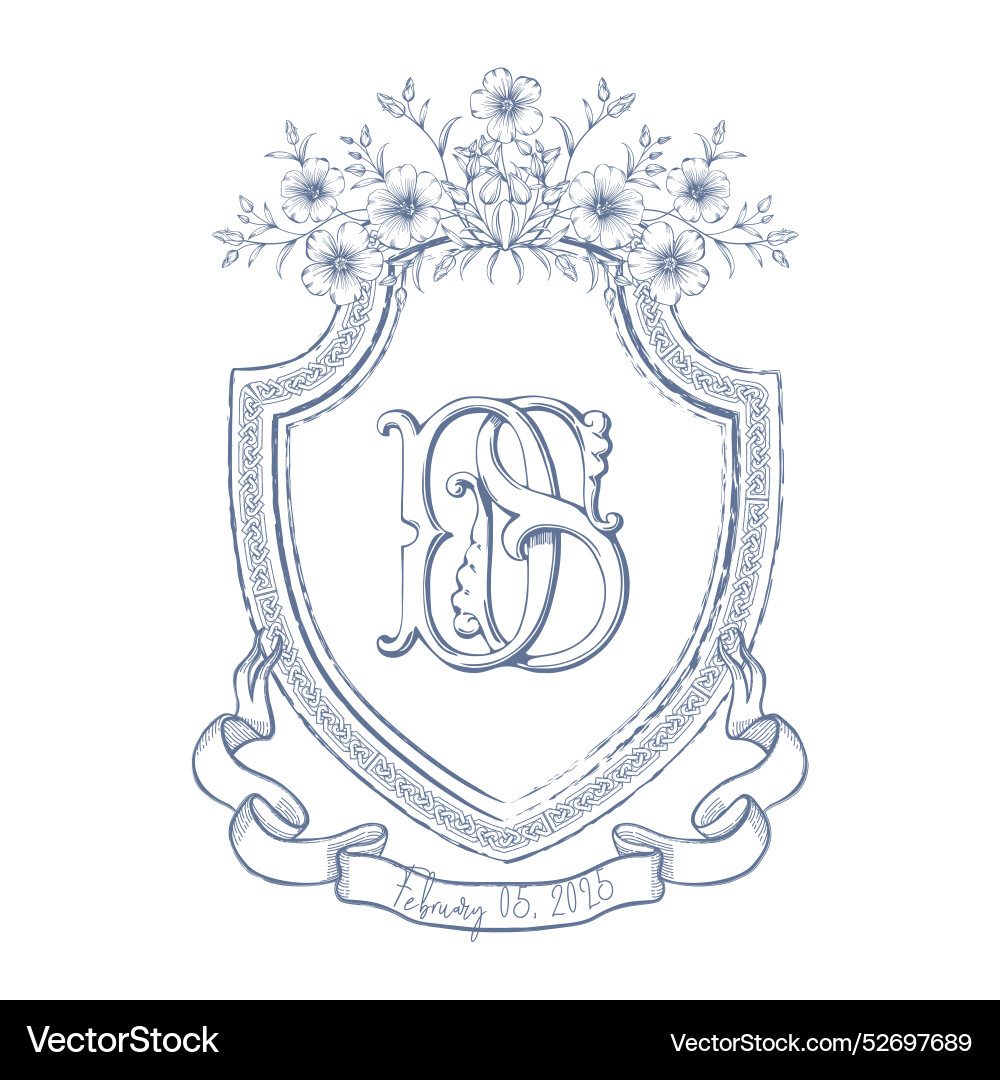Beautiful vintage wedding crest shield Royalty Free Vector