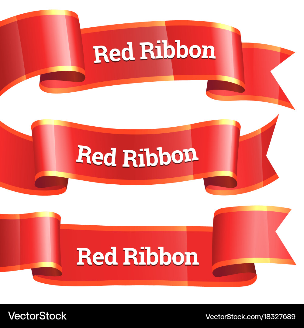 Ribbons set realistic red glossy paper ribbon Vector Image