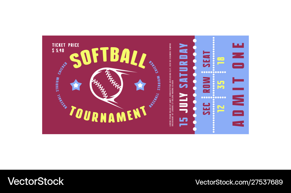 Template softball ticket Royalty Free Vector Image