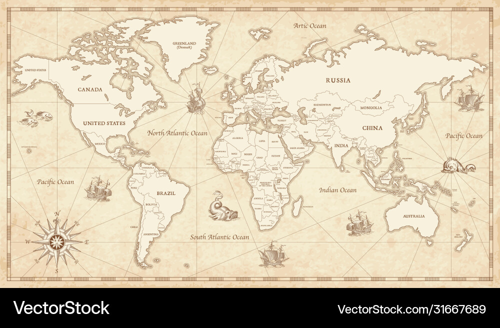 Vintage World Map - Parchment Style Royalty Free Vector