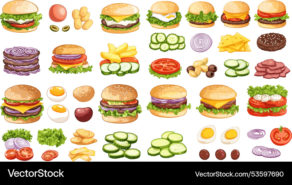 Cartoon burger constructor hamburger bread bun Vector Image