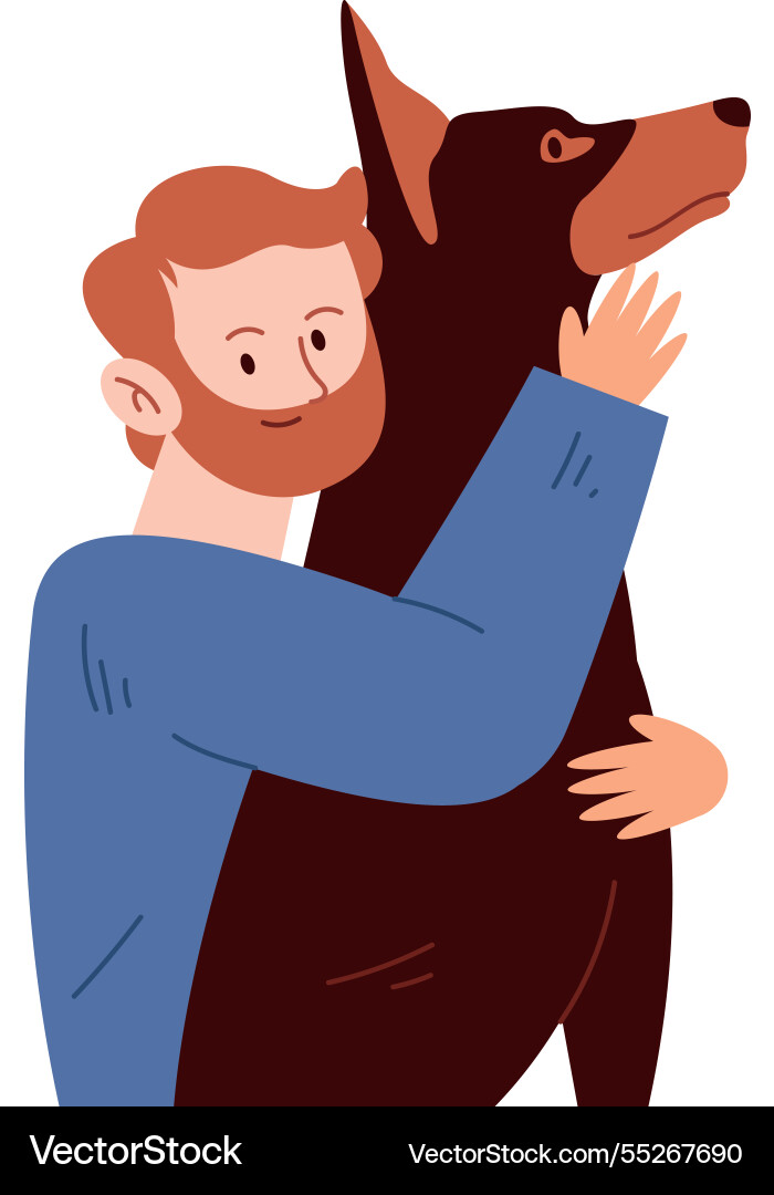 Man hugging his loyal doberman dog Royalty Free Vector Image