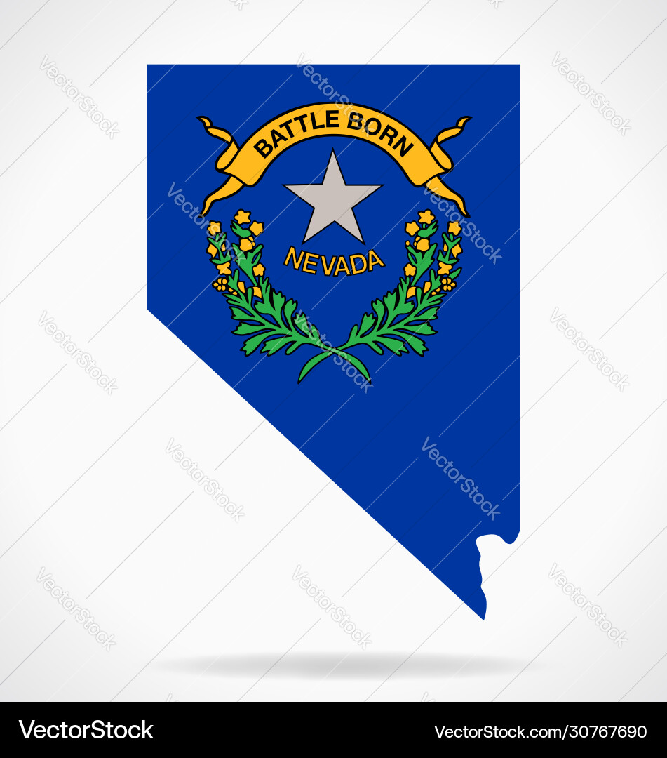 Nevada nv map shape with state flag crest Vector Image