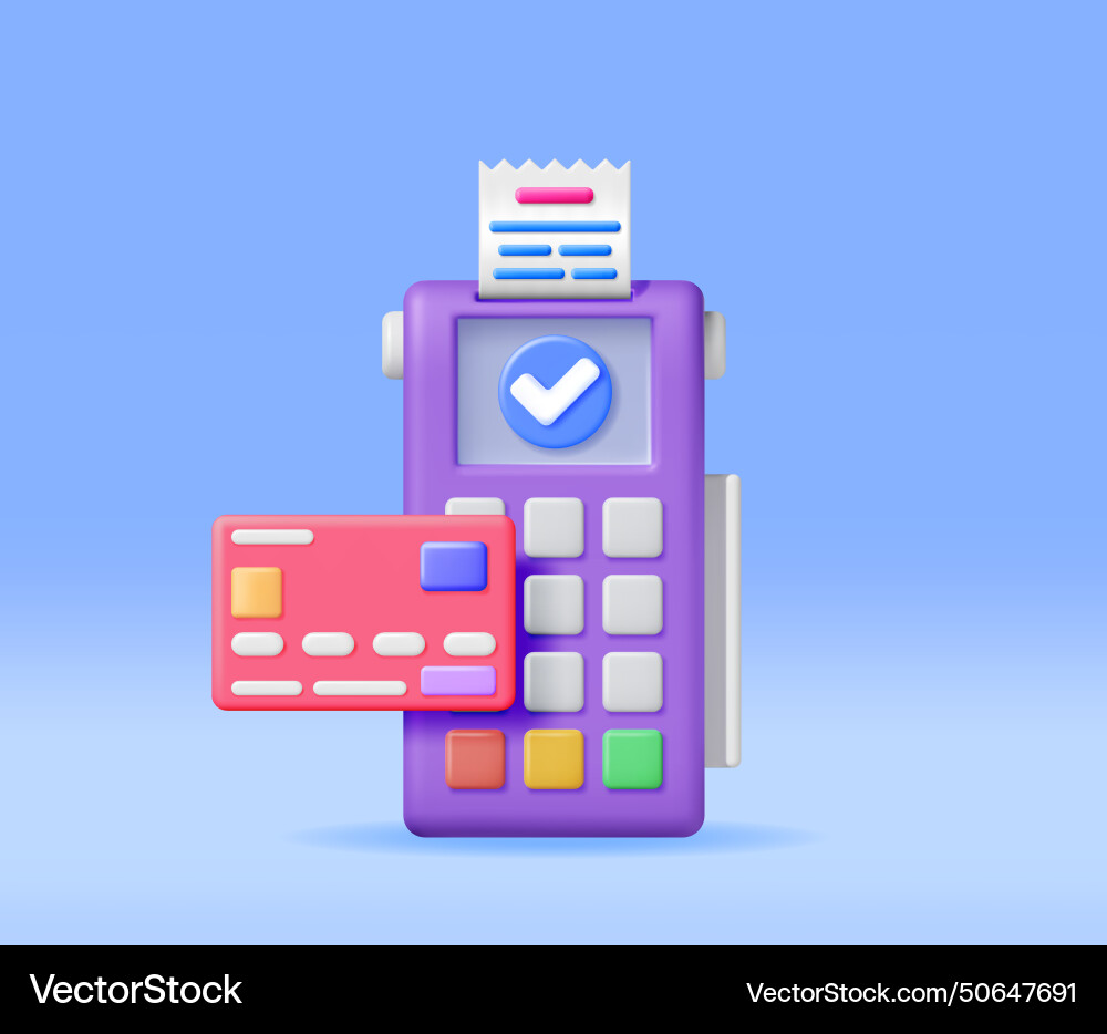 3d payment terminal with card and receipt Vector Image