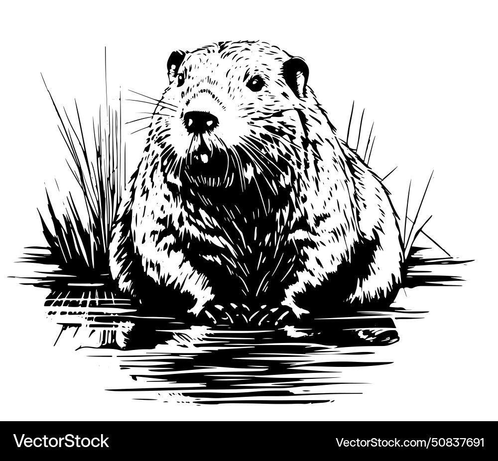 Beaver - hand drawn isolated Royalty Free Vector Image