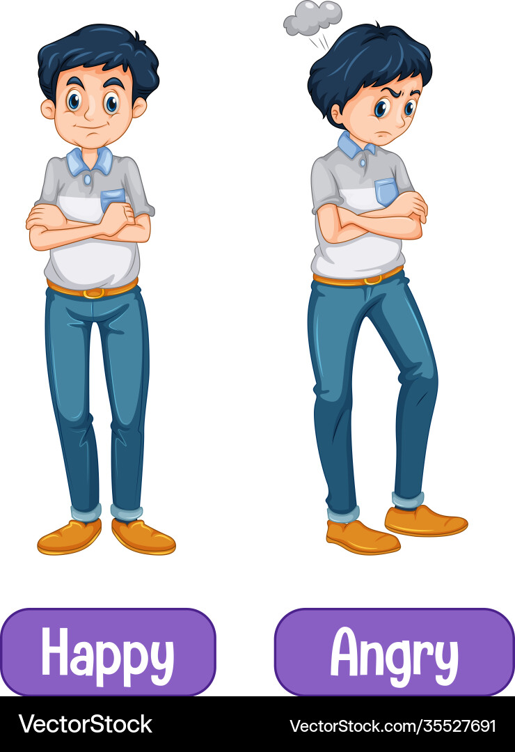 Opposite words with happy and angry Royalty Free Vector