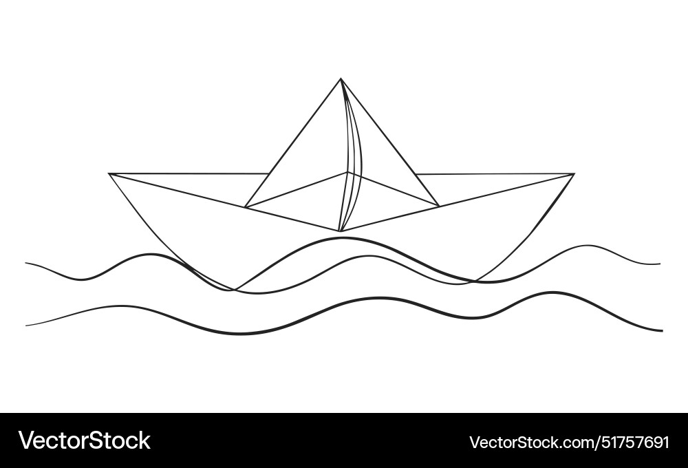 Paper boat one line continuous drawing art Vector Image
