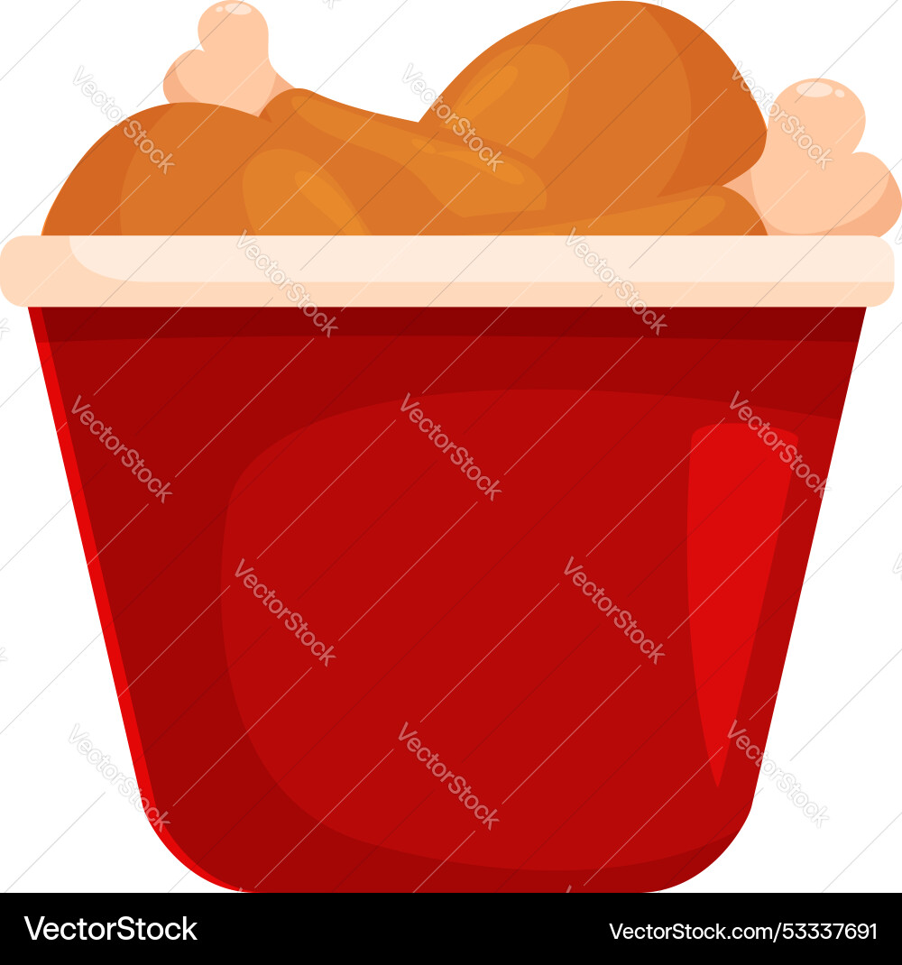 Red bucket overflowing with crispy fried chicken Vector Image