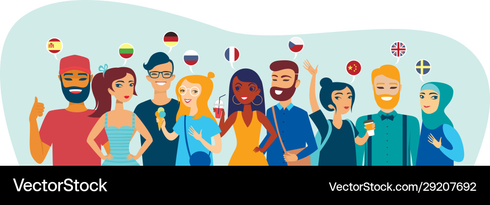 Group students speaking different languages Vector Image