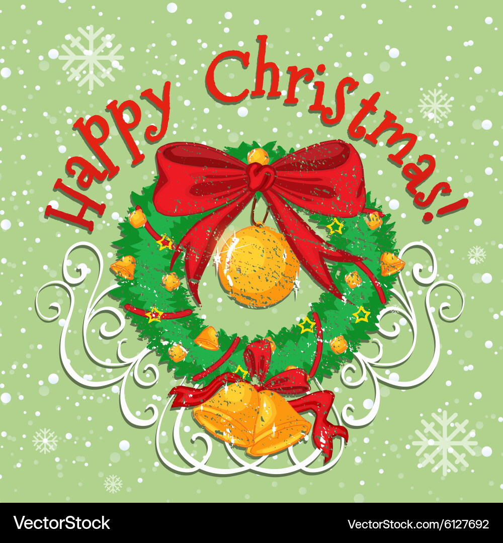 Happy christmas poster with bell Royalty Free Vector Image