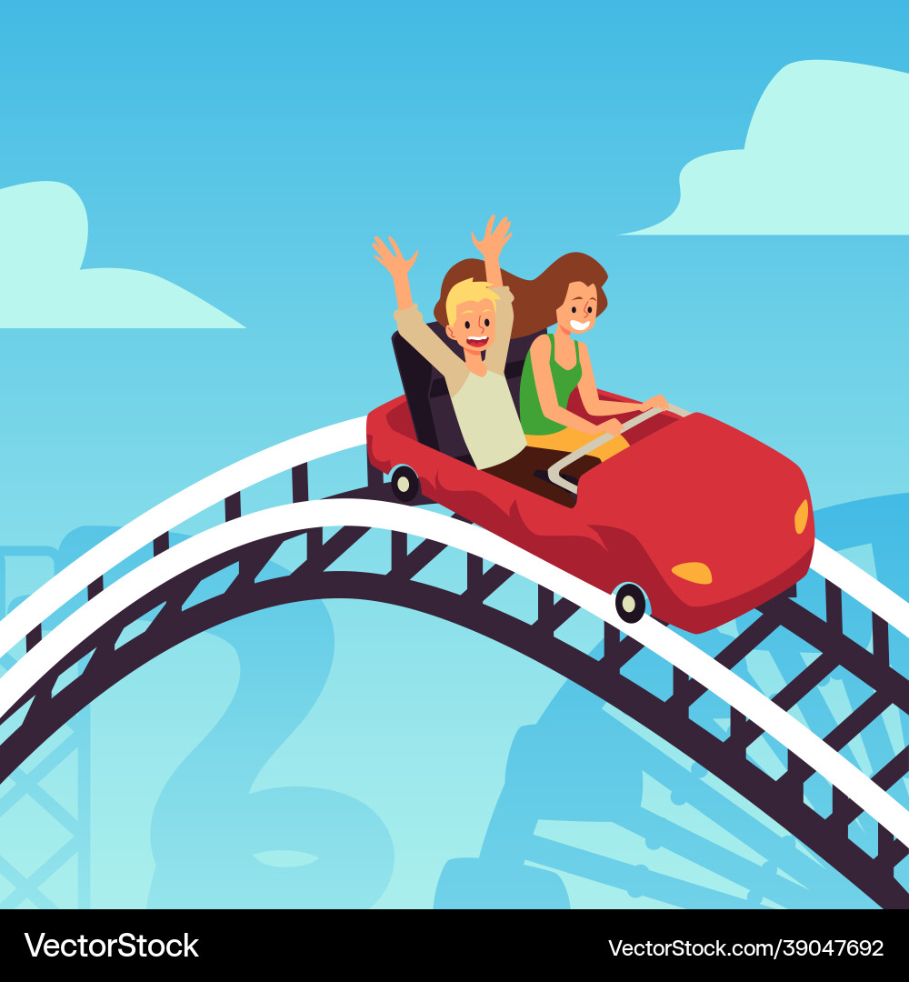 Happy young people enjoying of rollercoaster Vector Image