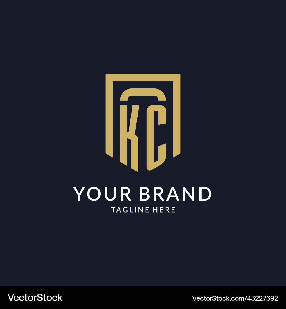 Kc logo initial with geometric shield shape Vector Image