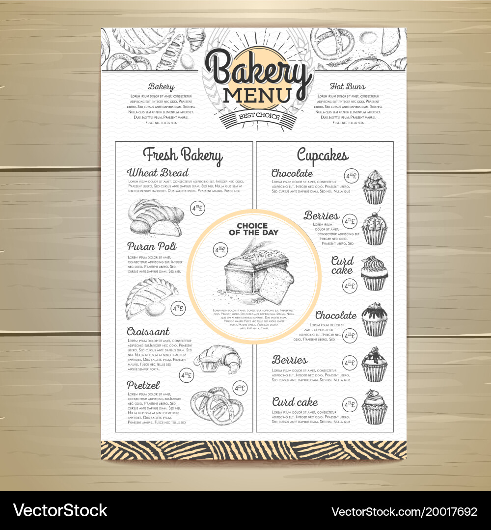 Vintage bakery menu design restaurant Royalty Free Vector