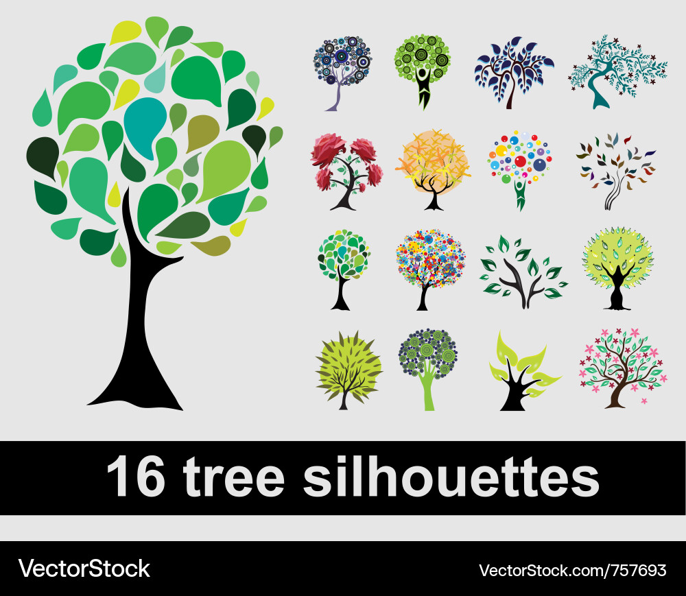 16 tree silhouettes Royalty Free Vector Image - VectorStock