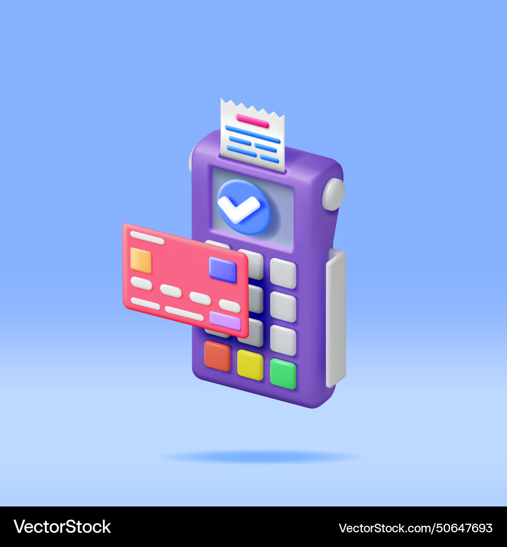 3d payment terminal with card and receipt Vector Image