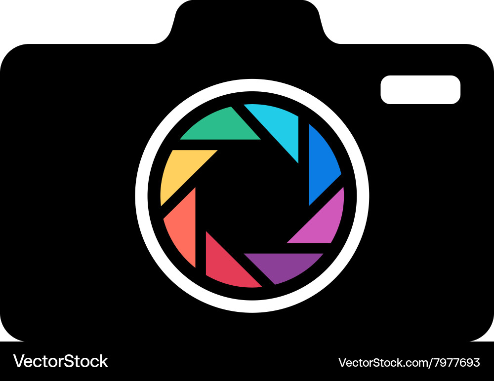 Camera icon with colorful lens Royalty Free Vector Image