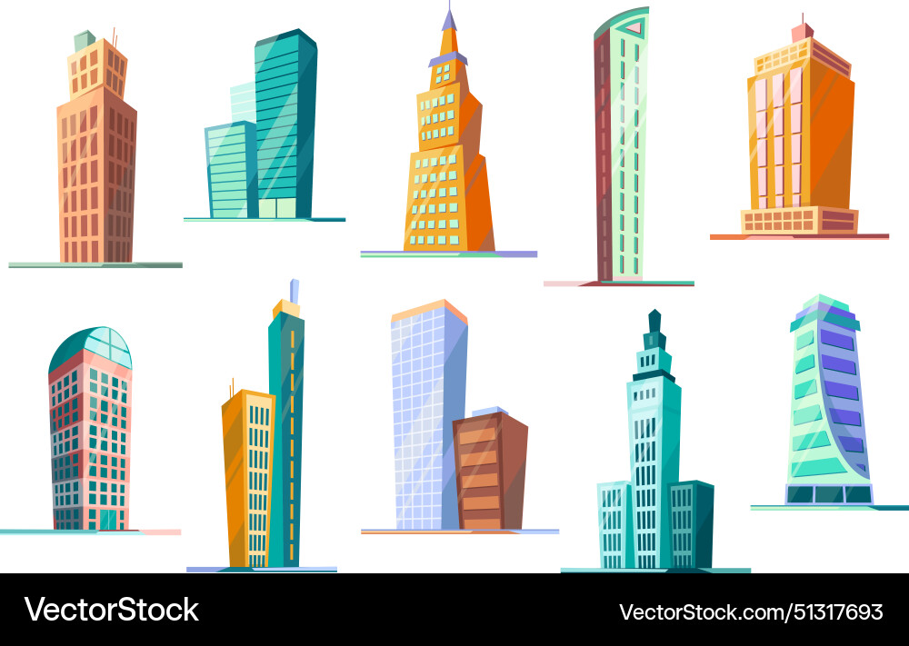Cartoon skyscraper city buildings high Royalty Free Vector