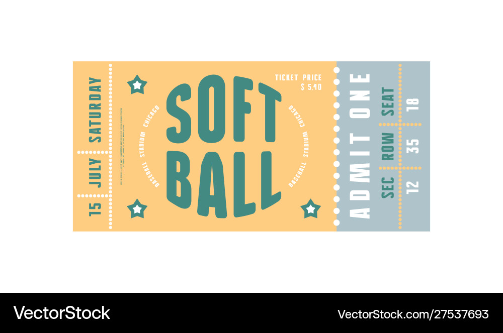 Template softball ticket Royalty Free Vector Image