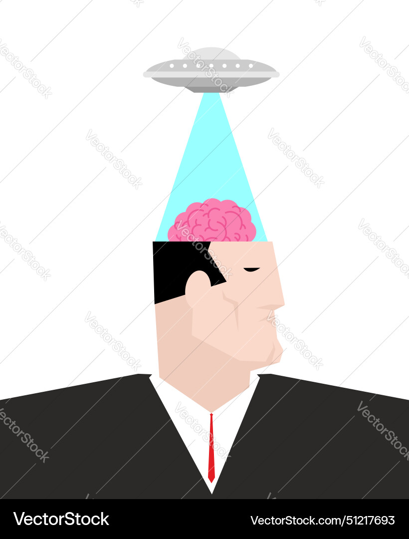 Ufo steals brain from head alien flying saucer Vector Image Ufo steals brain from head alien flying saucer Vector Image