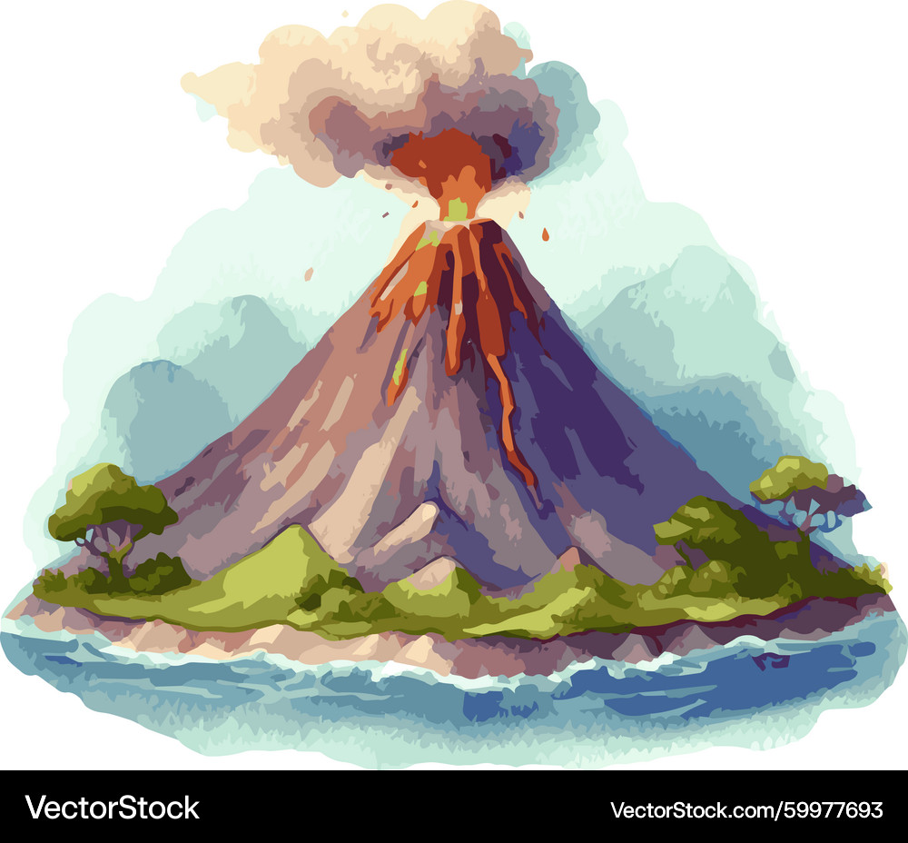 Watercolor of a volcano Royalty Free Vector Image
