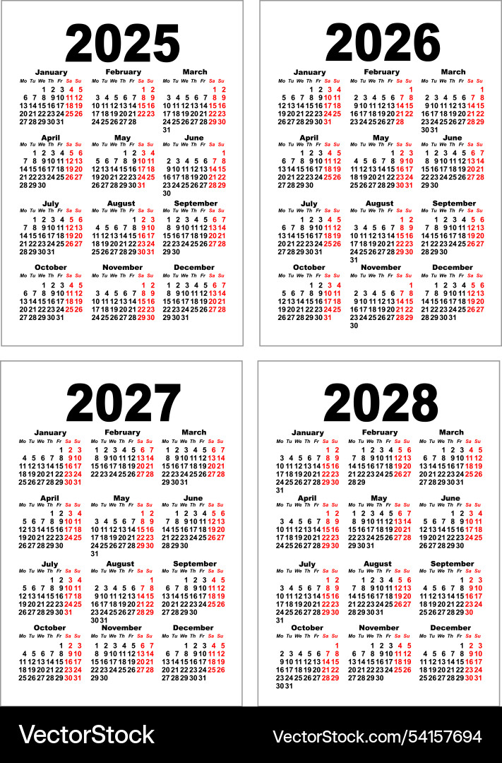 2025-2028 Pocket Calendar Set Royalty Free Vector Image