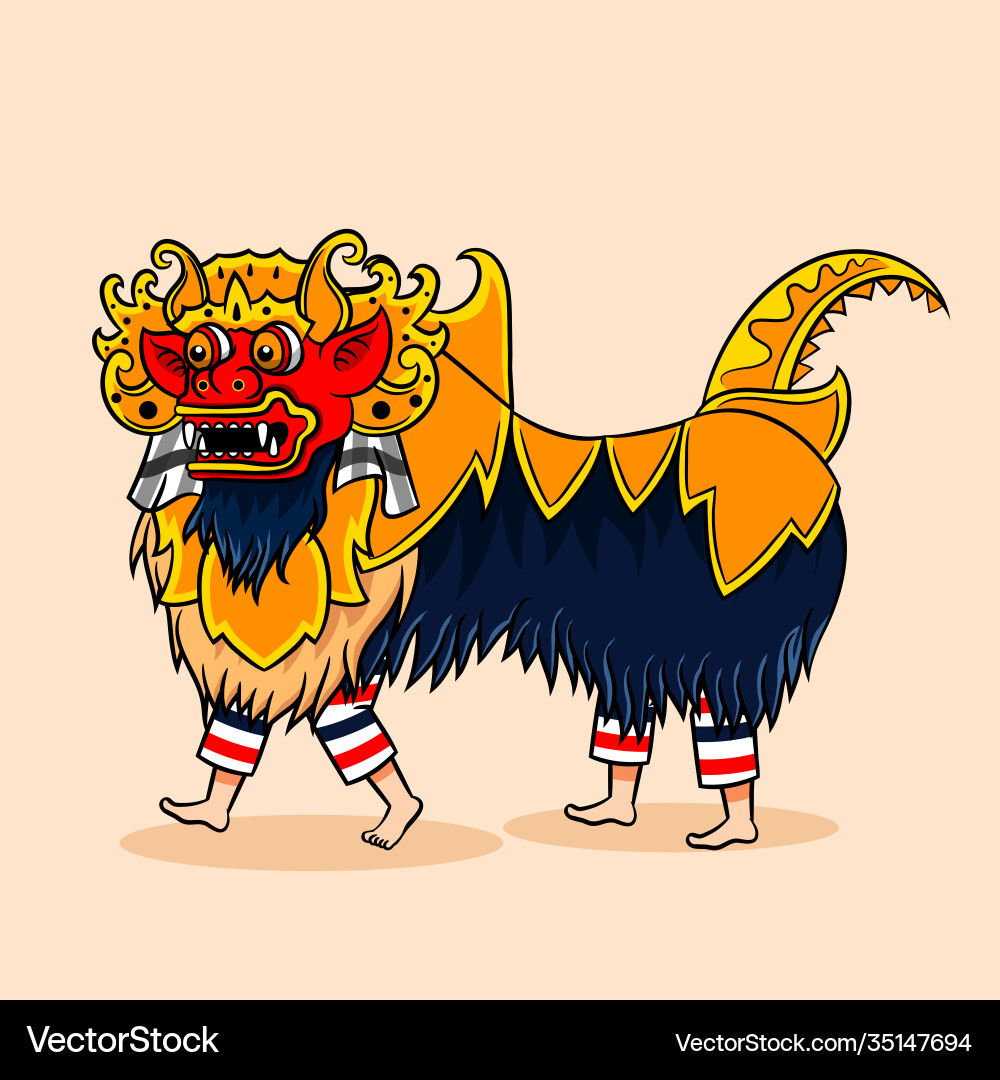 Barong bali performance hand drawn cartoon Vector Image