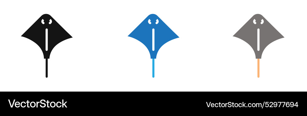 Bat ray fish icon line art logo set Royalty Free Vector