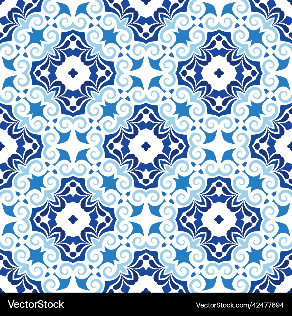 Blue mandala pattern seamless oriental Royalty Free Vector