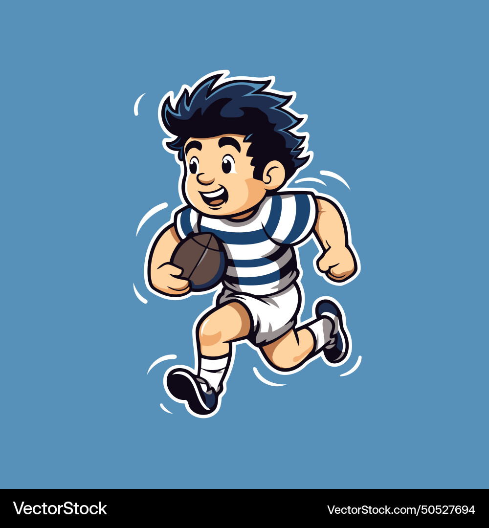 Cartoon rugby player running with ball Royalty Free Vector