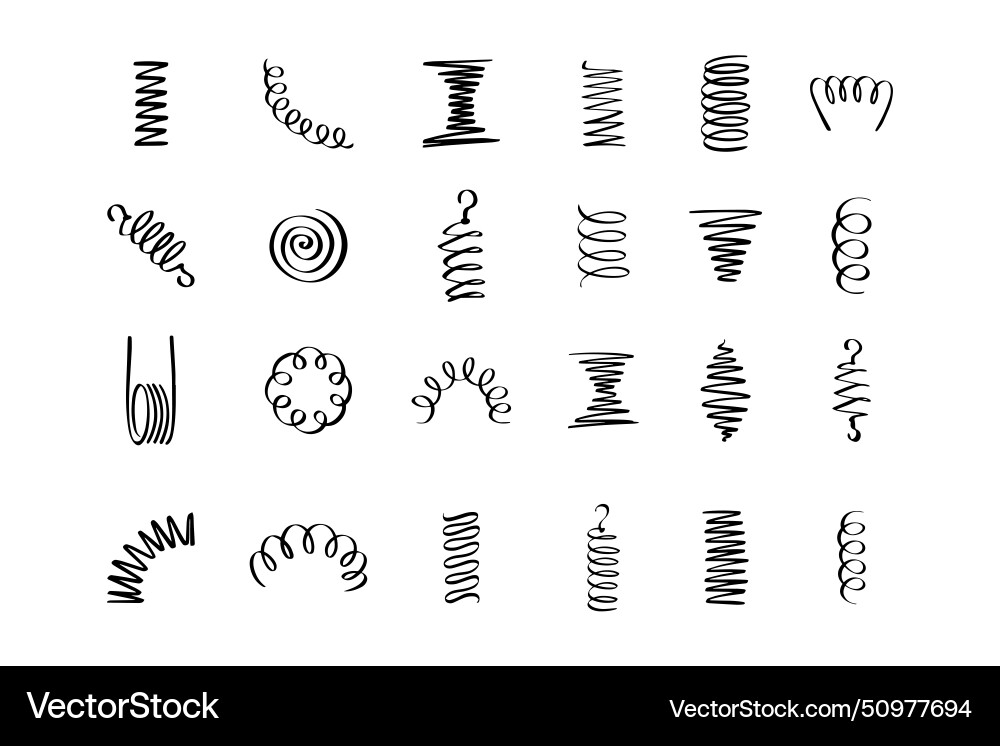Drawing spiral set hand drawn metal coil Vector Image