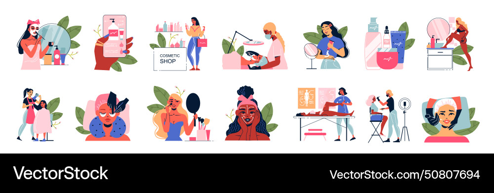 Female cosmetology icon set Royalty Free Vector Image