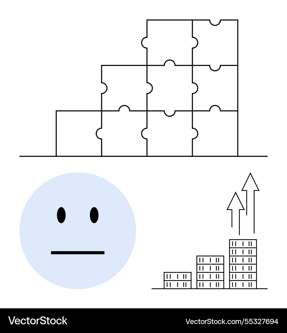 Puzzle stack neutral face and rising buildings Vector Image