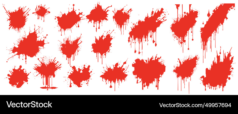 Red blood splatters mega set in flat design Vector Image