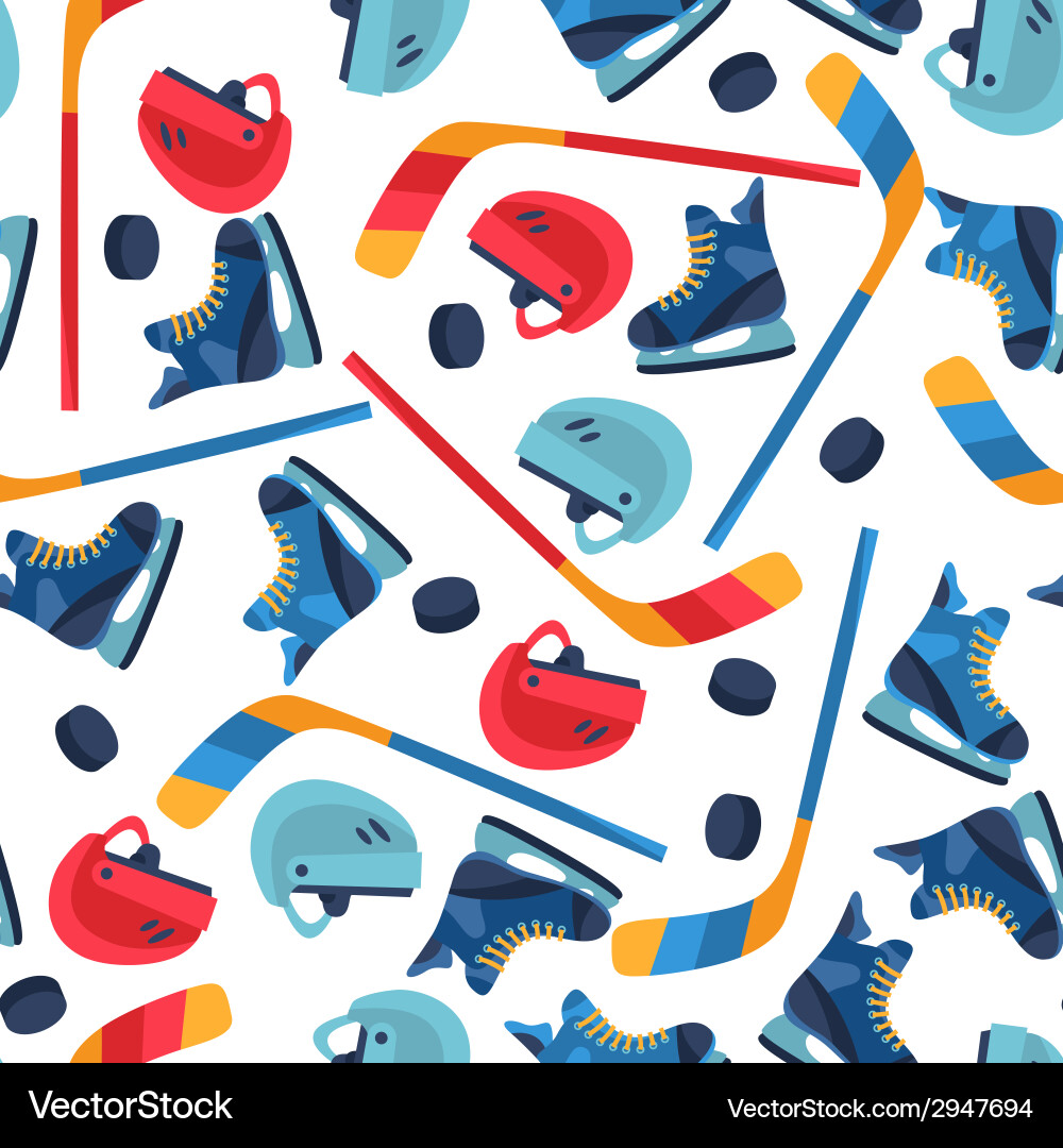 Sports seamless pattern with hockey equipment flat