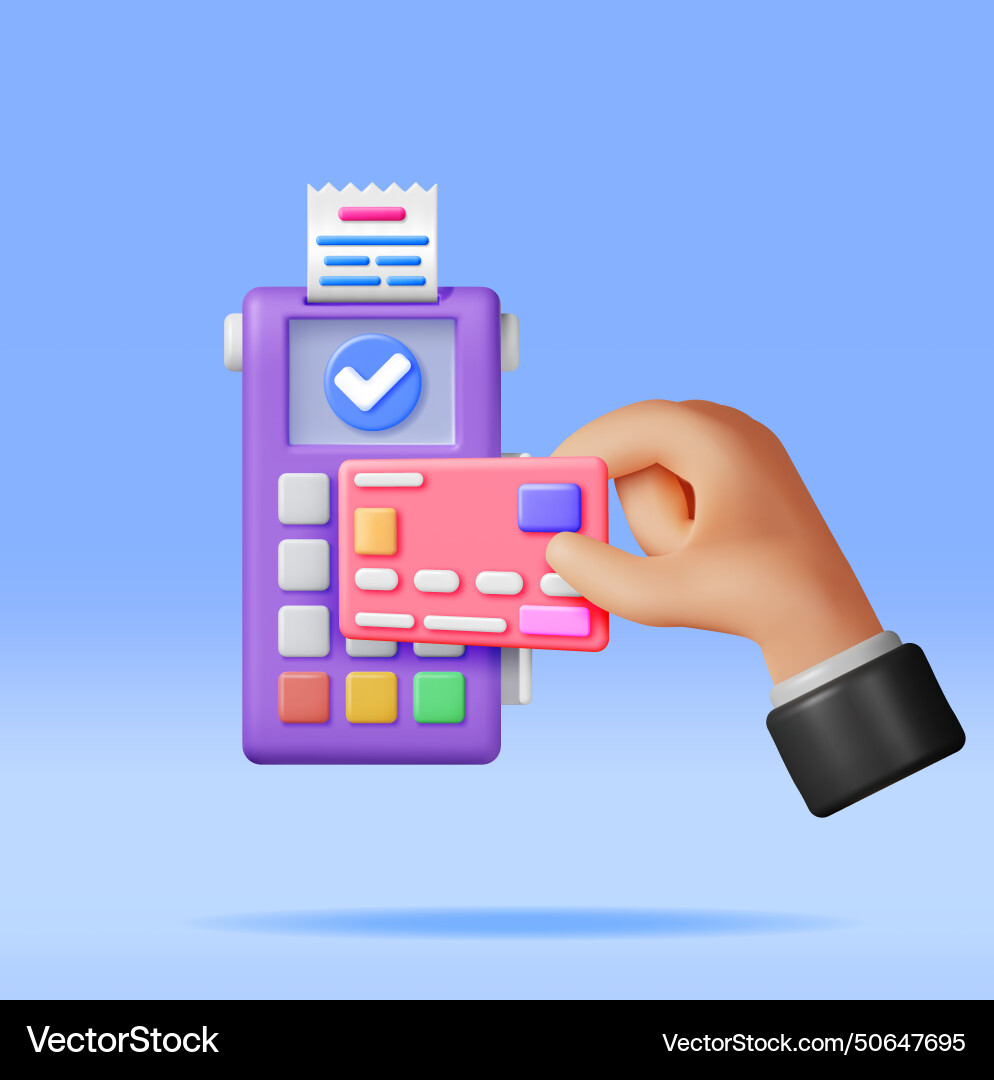 3d payment terminal with card and receipt Vector Image